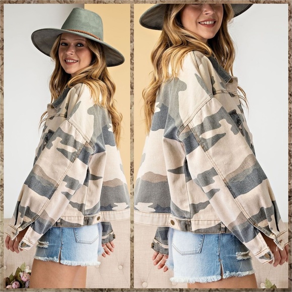 easel | Jackets & Coats | Easel Camo Print Cotton Twill Boxy Denim ...